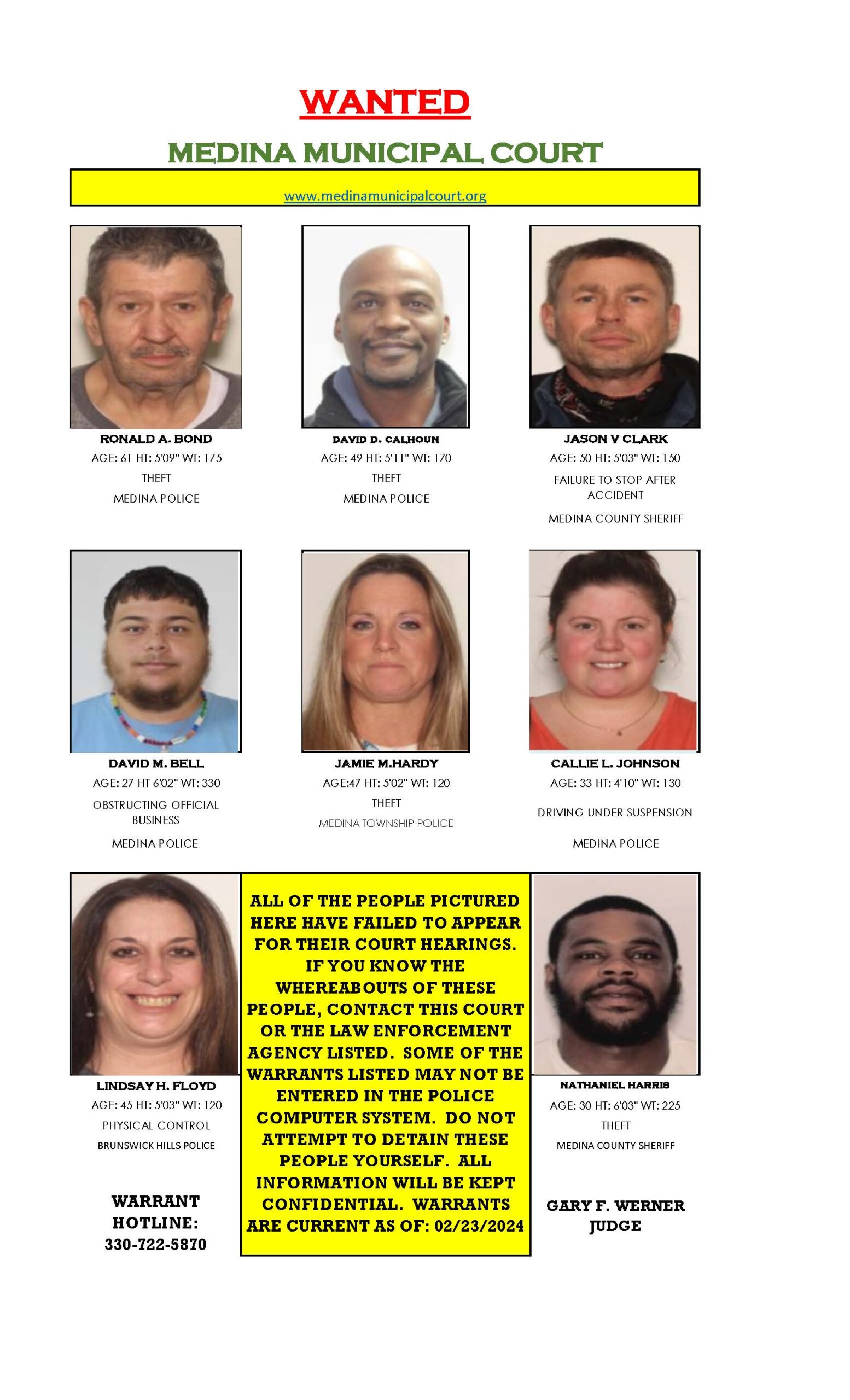 Medina Municipal Court | Most Wanted - Feb 2024