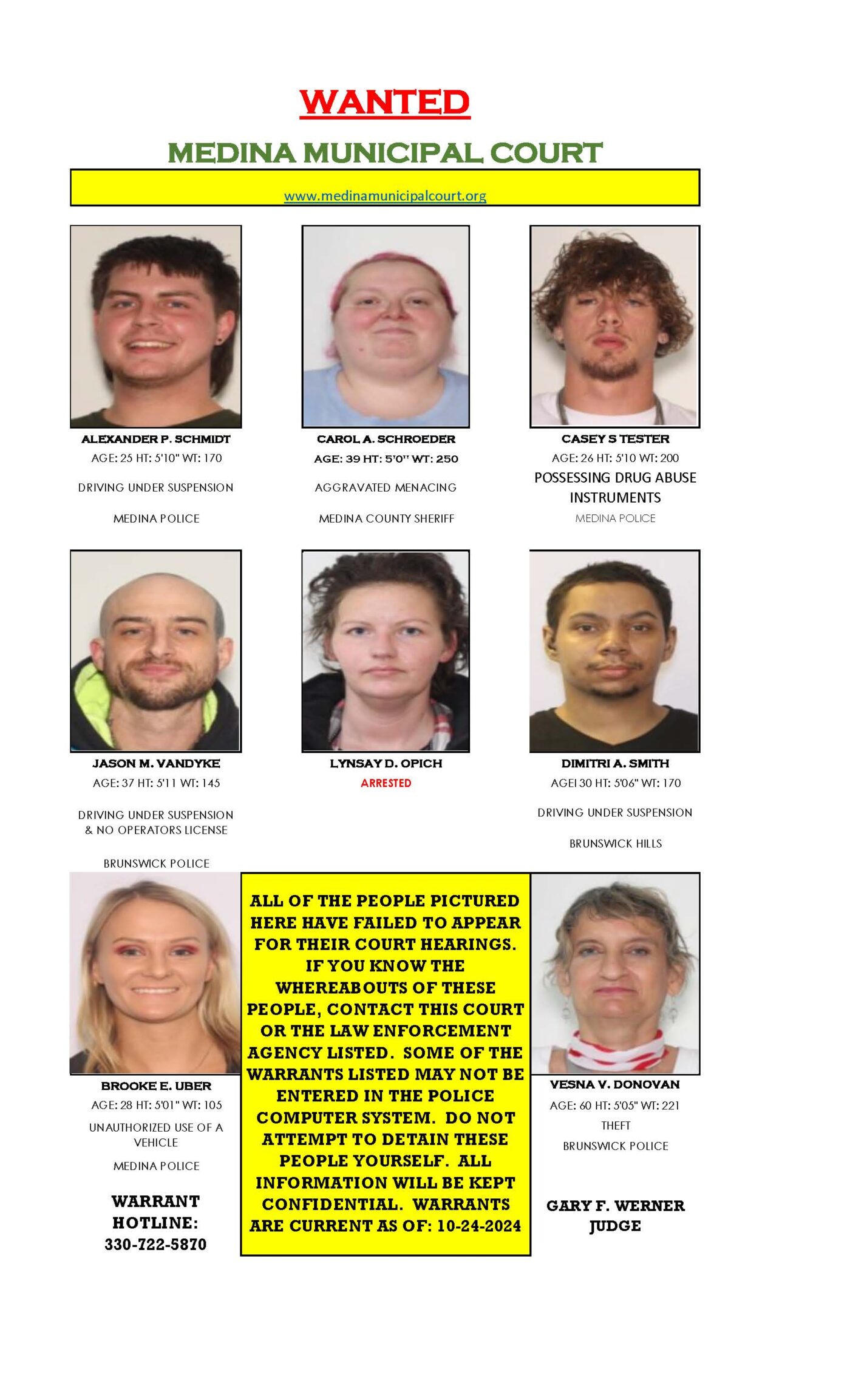 Medina Municipal Court | Most Wanted - Feb 2024